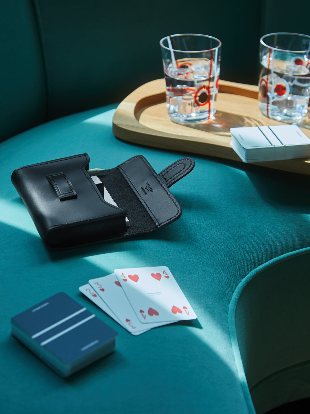 Black Passepartout Leather Playing Cards Set by Rabitti 1969 | ABASK UK
