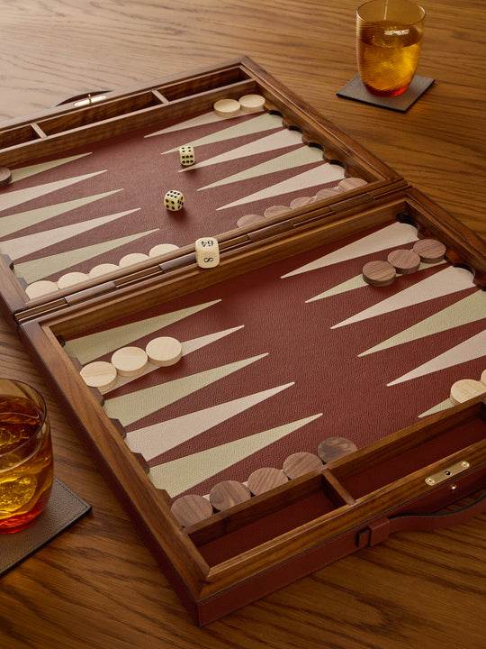 Brown Leather Backgammon Set by Giobagnara | ABASK