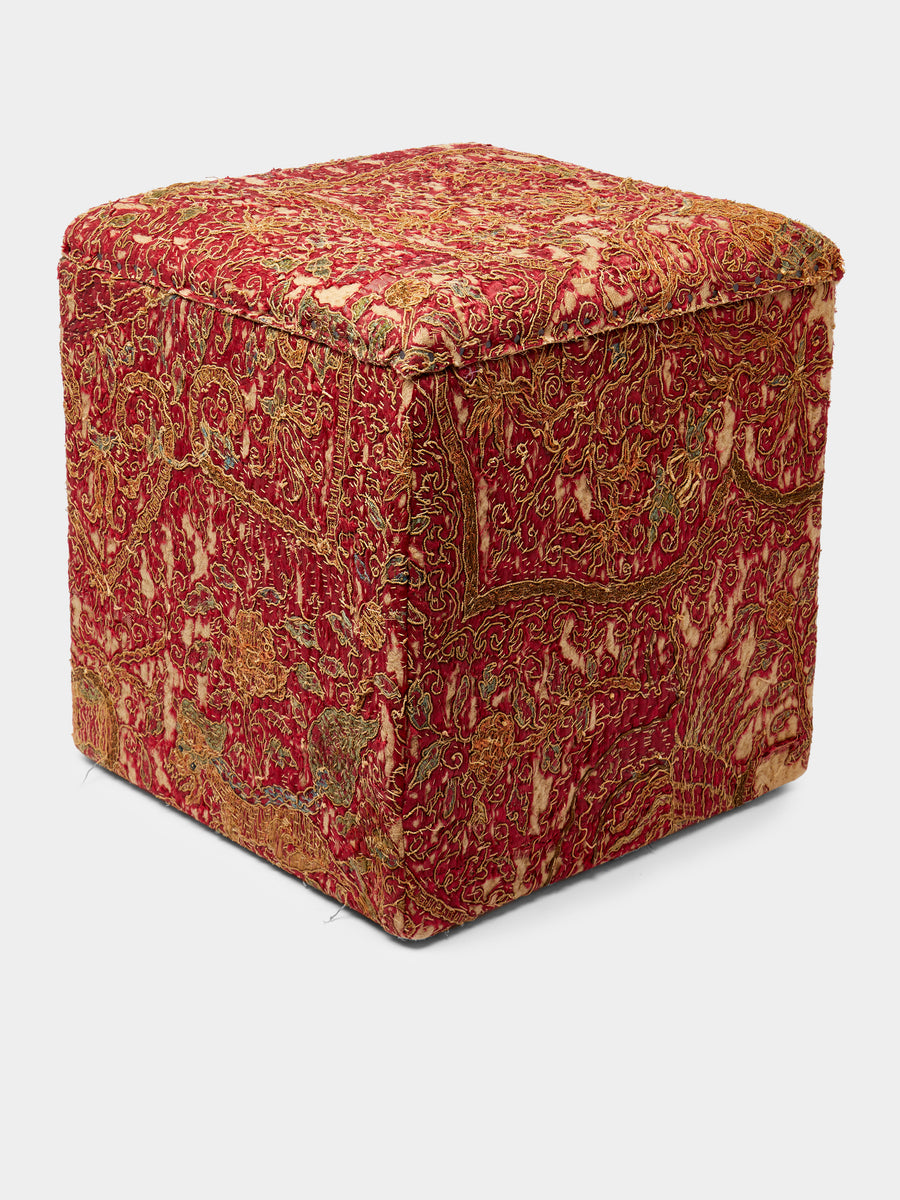 Red 19th-Century English Crewel Silk Cube by By Walid | ABASK