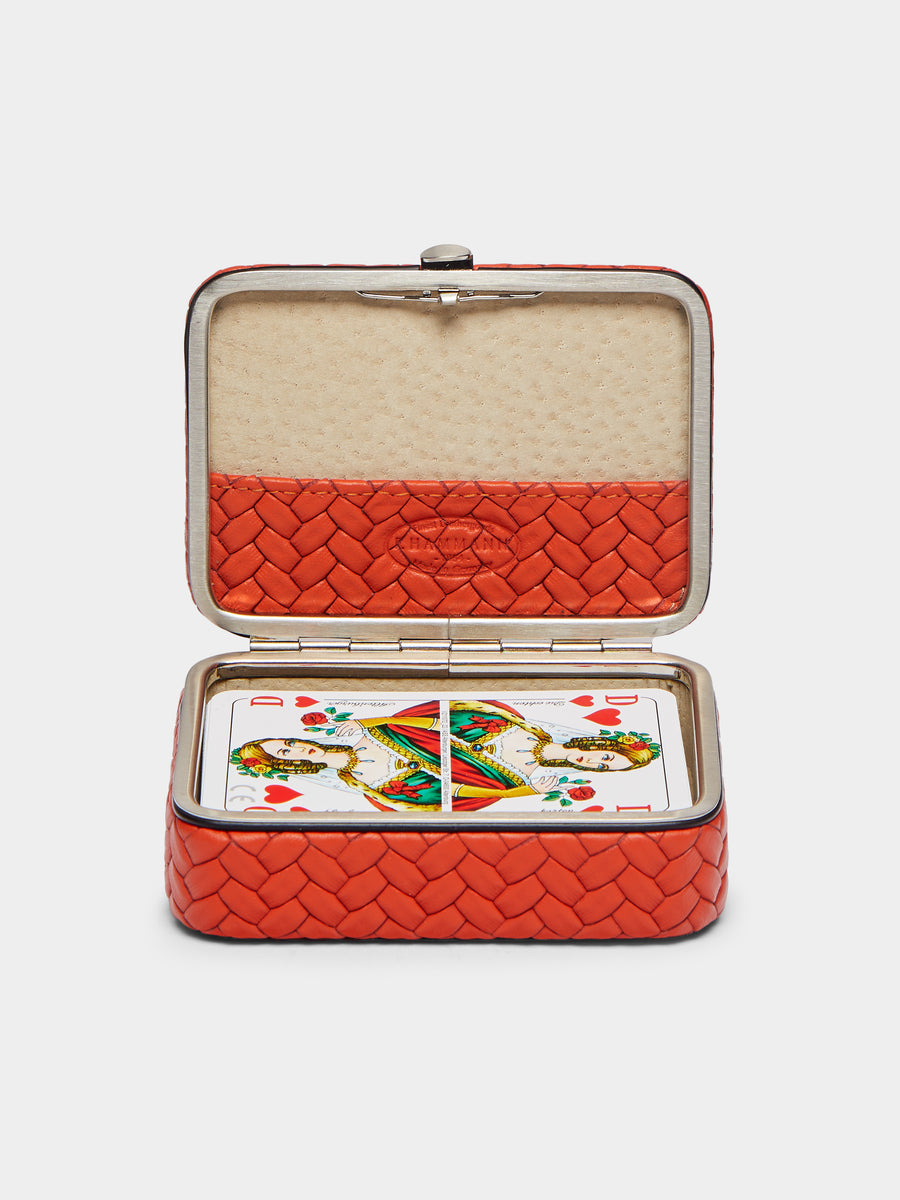 Orange Woven Leather Playing Cards Set by F. Hammann | ABASK