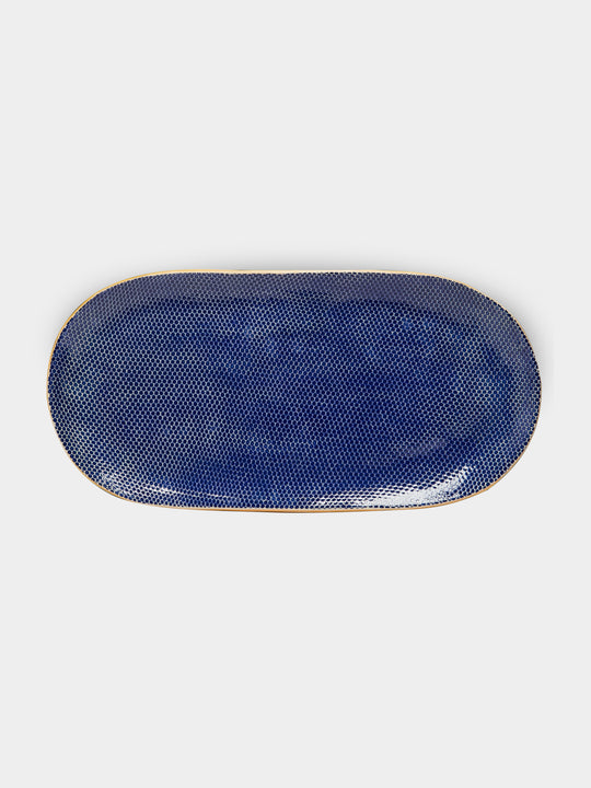 Blue Hand-Printed Ceramic Small Canape Platter by Terrafirma Ceramics ...
