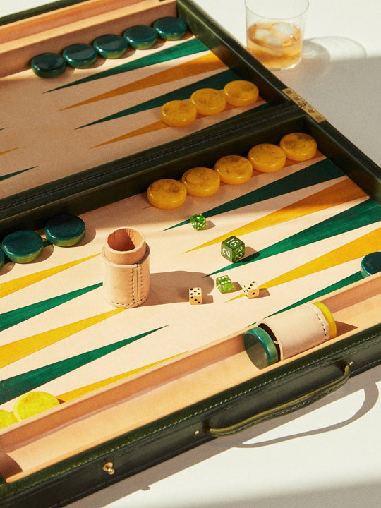 Yellow Wood and Leather Backgammon Set by Nick Plant | ABASK UK