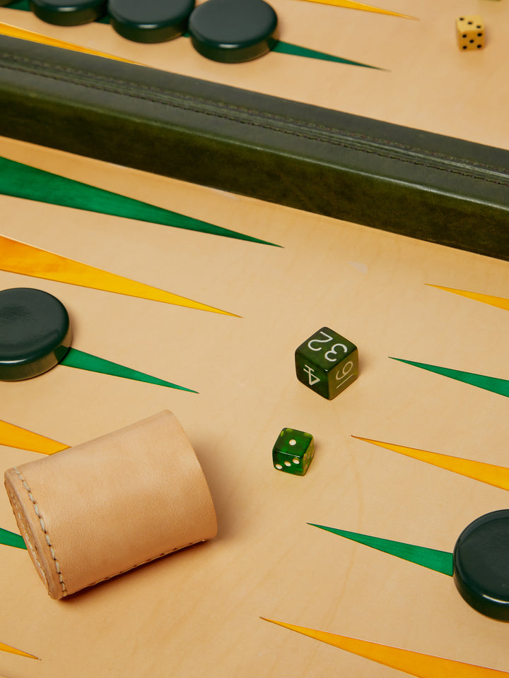 Green Wood and Leather Backgammon Set by Nick Plant | ABASK UK