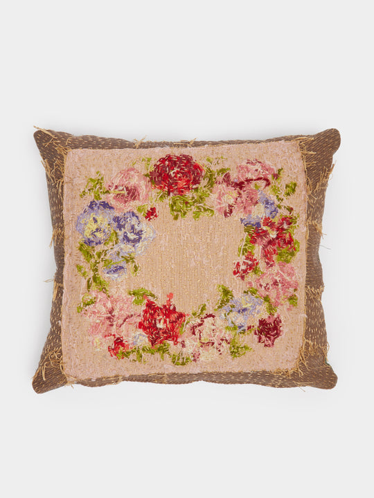 Cream 19th-Century Victorian Patchwork Silk Cushion by By Walid | ABASK US