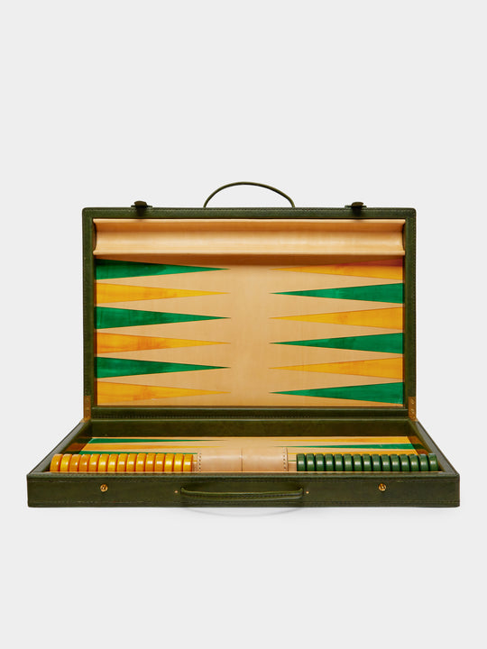 Yellow Wood and Leather Backgammon Set by Nick Plant | ABASK UK