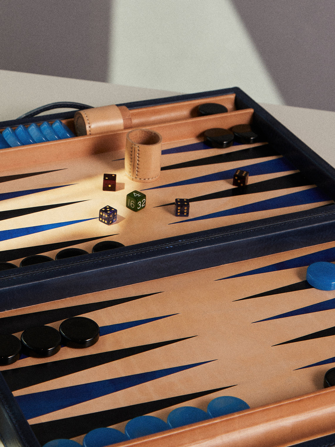 Blue Wood and Leather Backgammon Set by Nick Plant | ABASK US