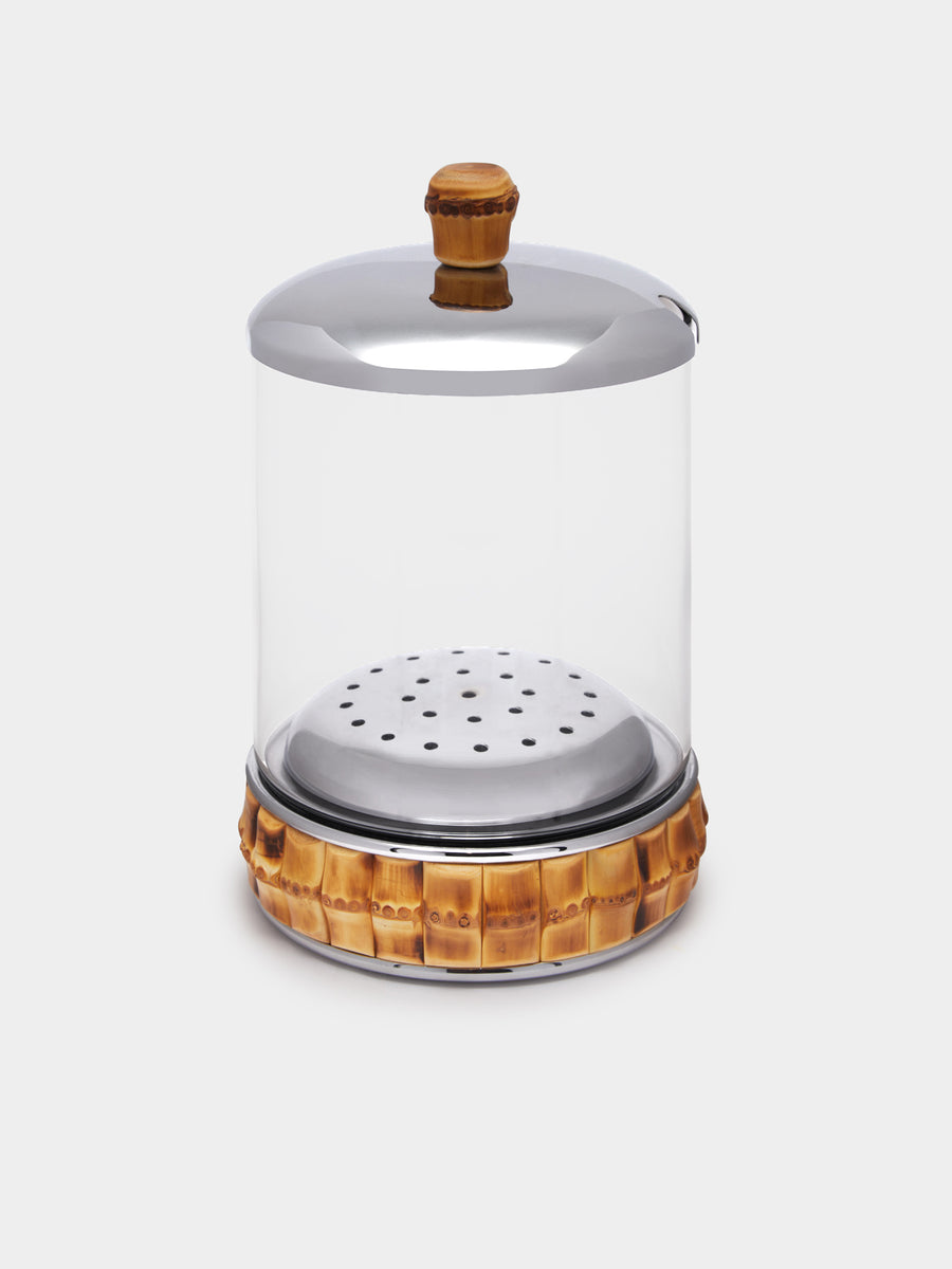 Brown Chrome-Plated Bamboo Ice Bucket by Lorenzi Milano | ABASK US