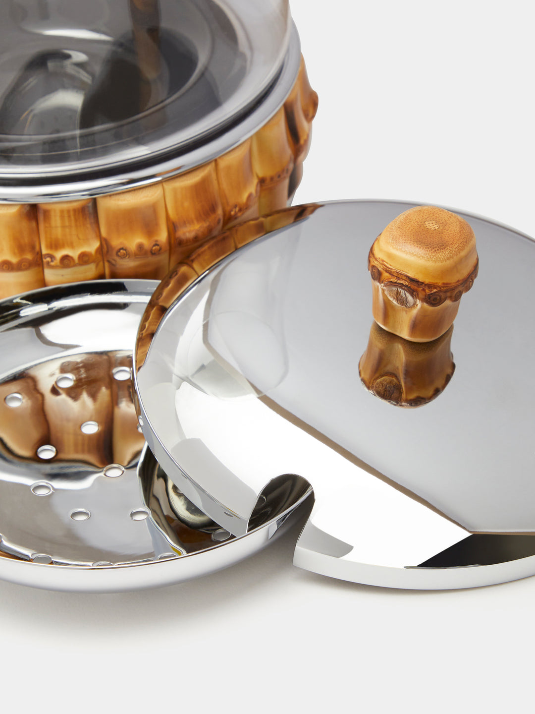 Brown Chrome-Plated Bamboo Ice Bucket by Lorenzi Milano | ABASK US