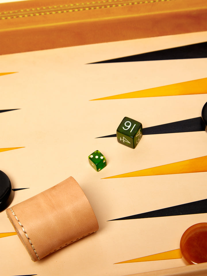 Yellow Wood and Leather Backgammon Set by Nick Plant | ABASK UK