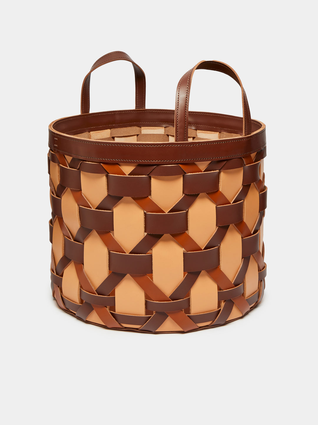 Brown Palu Woven Leather Low Basket by Rabitti 1969 | ABASK