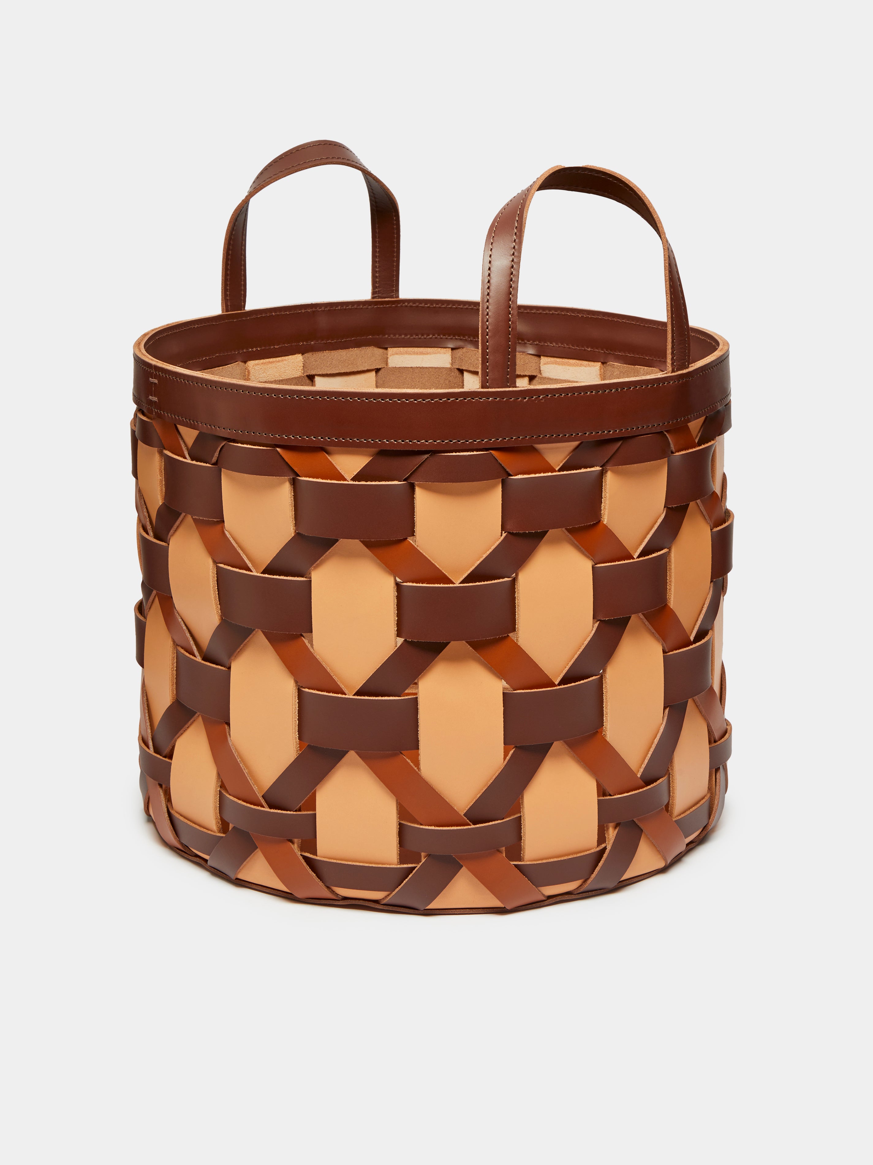 Brown Palu Woven Leather Low Basket by Rabitti 1969 | ABASK US