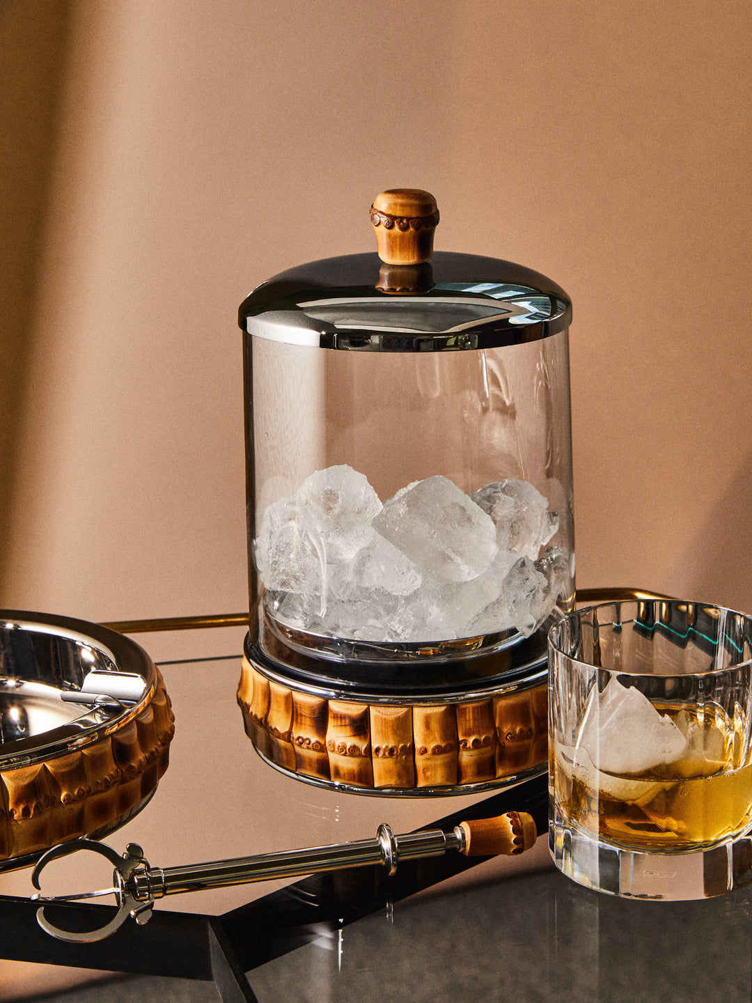 Brown Chrome-Plated Bamboo Ice Bucket by Lorenzi Milano | ABASK