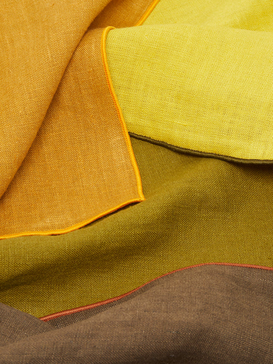 Yellow Hand-Dyed Linen Contrast-Edge Napkins (Set of 4) by Madre Linen ...