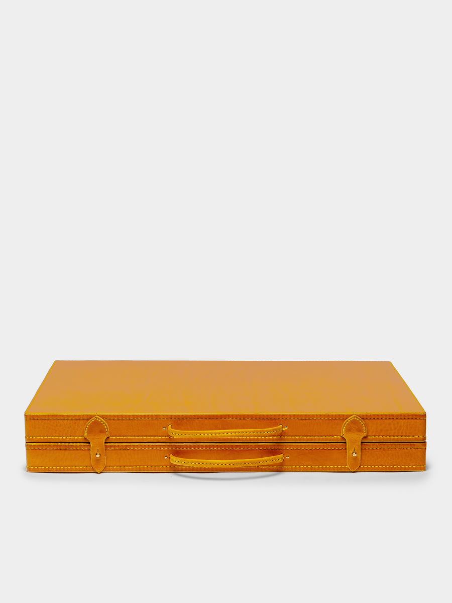 Yellow Wood and Leather Backgammon Set by Nick Plant | ABASK UK