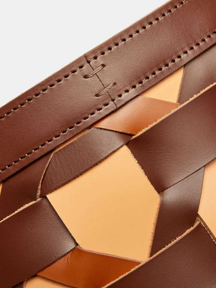 Brown Palu Woven Leather Low Basket by Rabitti 1969 | ABASK