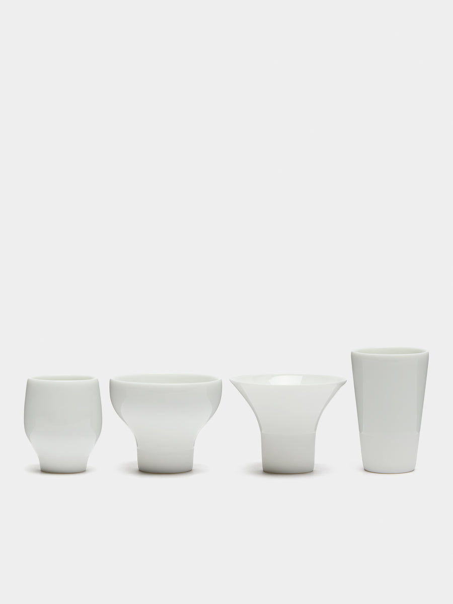 White Ikkonhai Ceramic Sake Cups (Set of 4) by Kaneko Kohyo | ABASK