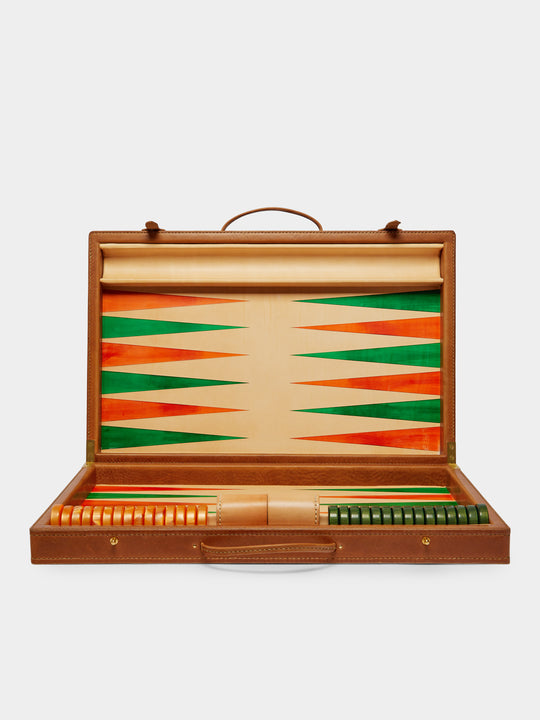 Yellow Wood and Leather Backgammon Set by Nick Plant | ABASK UK